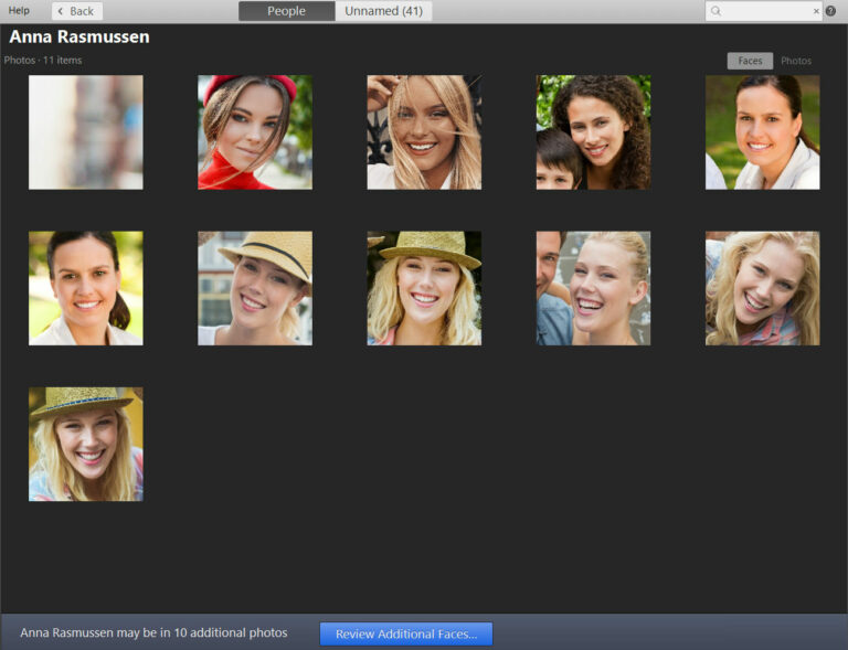 Edit persons’ faces in bulk : Phototheca